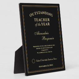 Outstanding Teacher of the Year Gold Award Plaque | Zazzle