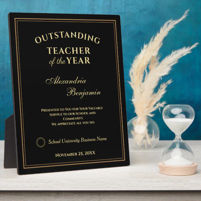 Outstanding Teacher of the Year Gold Award Plaque | Zazzle