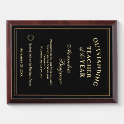 Outstanding Teacher of the Year Gold Personalize Award Plaque | Zazzle