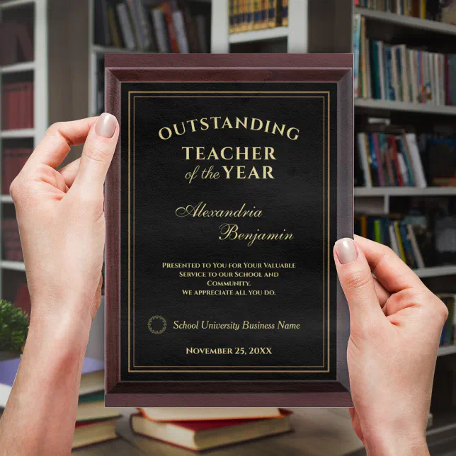 Outstanding Teacher of the Year Gold Personalize Award Plaque | Zazzle