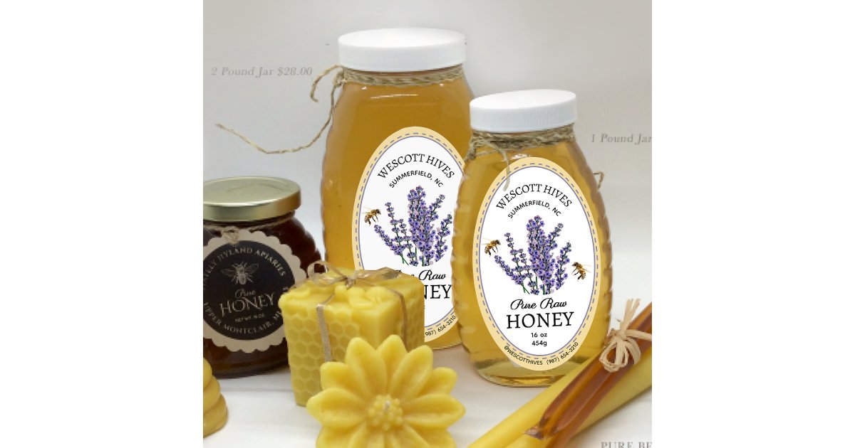 Oval Honey Label Lavender & Bees Queenline Jar | Zazzle