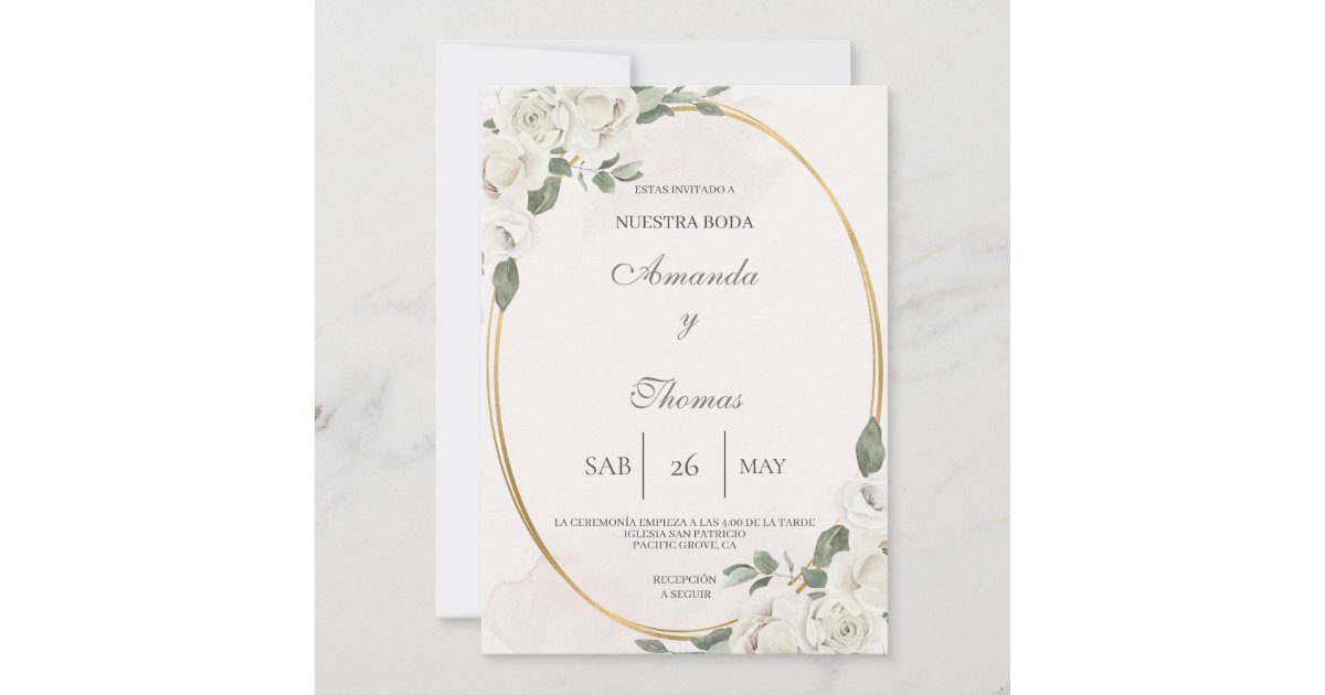 Oval shaped with white flower wedding Invitation | Zazzle