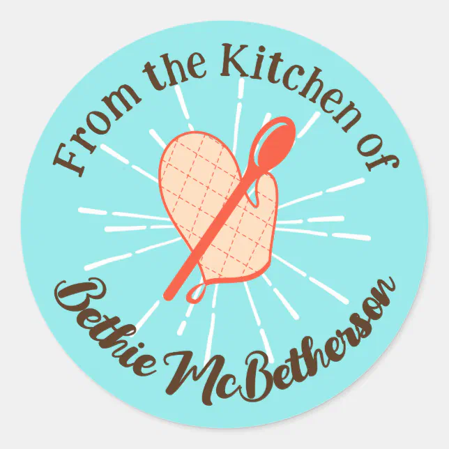 Oven mitts wooden spoons cooking baking stickers | Zazzle