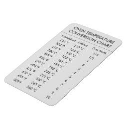 oven temperature conversion chart magnet | Zazzle