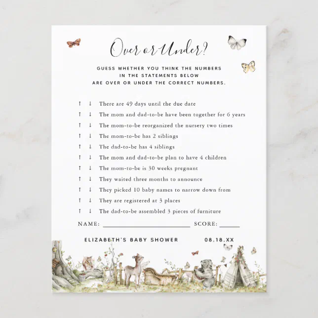 Over or Under | Baby Shower Game | Zazzle