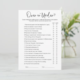 Over Or Under Bridal Shower Game Invitation | Zazzle