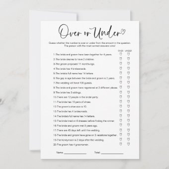 Over Or Under Bridal Shower Game Invitation | Zazzle