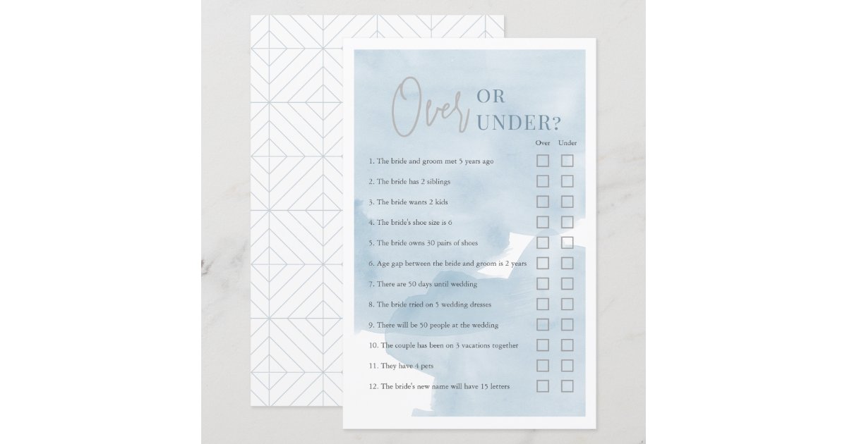 Over or Under Bue Sky Bridal Shower Game | Zazzle