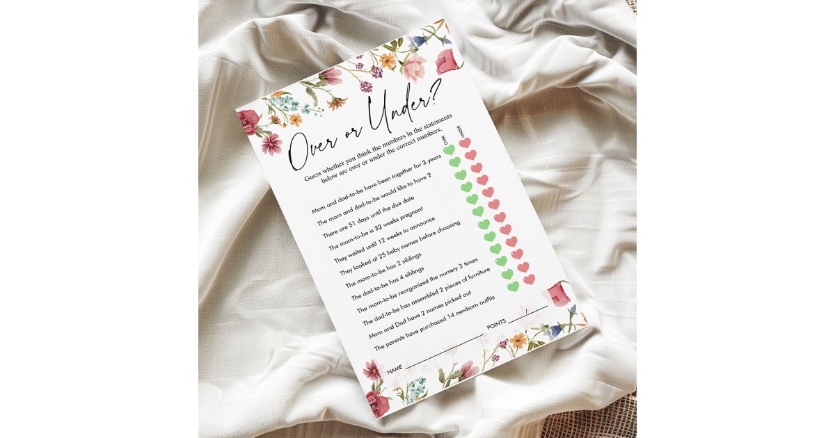 Over or Under Game | Baby Shower Game | Zazzle