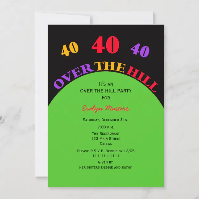 Over the Hill 40th Birthday Party Invitation | Zazzle