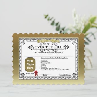 Over The Hill add a photo Birthday certificate Card | Zazzle