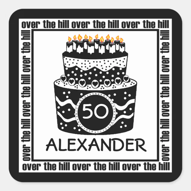 Over The Hill Birthday Square Sticker | Zazzle