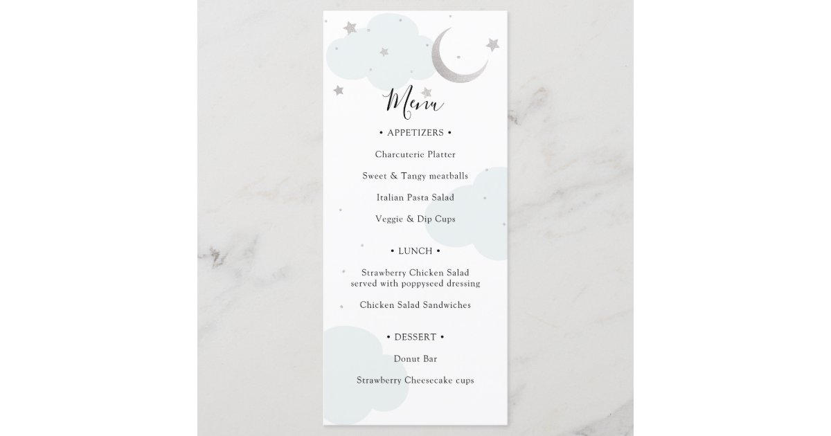 Over the Moon Baby Shower Menu | Zazzle
