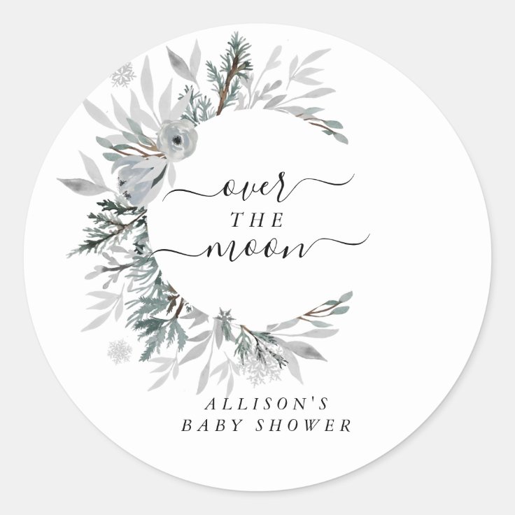 Over the Moon Baby Shower Sticker | Zazzle
