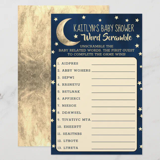 Over The Moon | Baby Shower Word Scramble Game | Zazzle