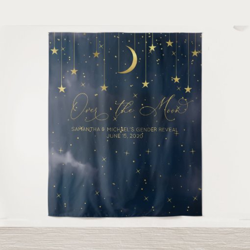 Over the Moon Backdrop, Baby Shower Backdrop, Navy | Zazzle