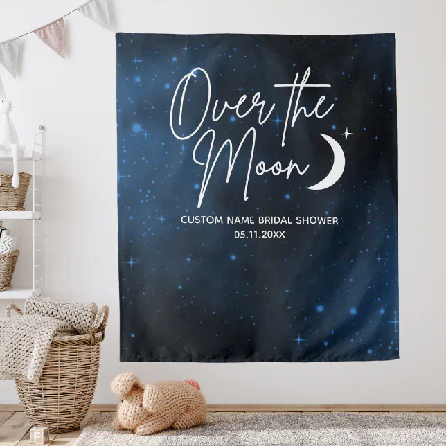 Over The Moon Backdrop Bridal Shower Vertical Wall | Zazzle