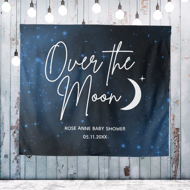 Over The Moon Backdrop Name Date Baby Shower | Zazzle
