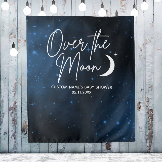 Over The Moon Backdrop Wall Baby Shower Neutral | Zazzle
