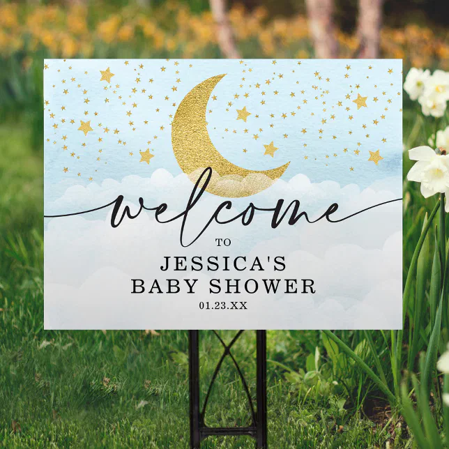 Over The Moon Blue Boy Baby Yard Welcome Sign | Zazzle