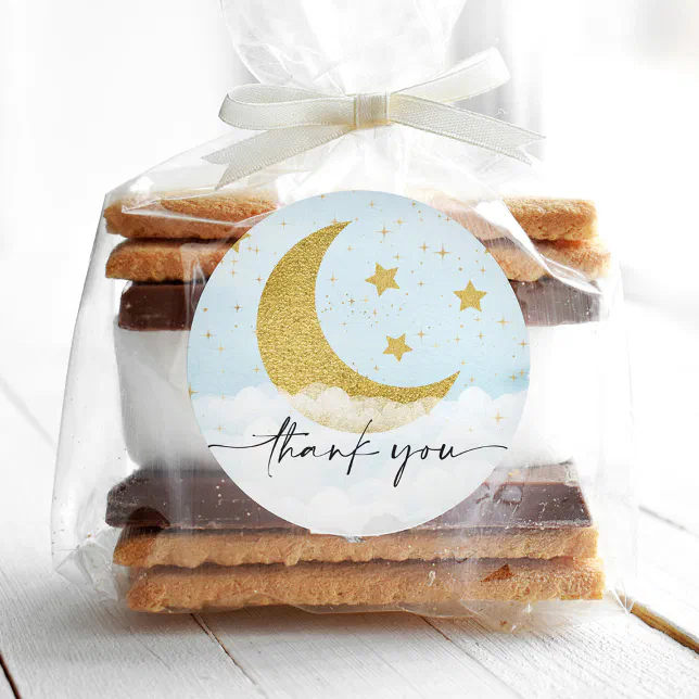 Over The Moon Boy Baby Shower Favor Sticker | Zazzle
