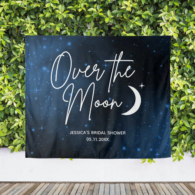 Over The Moon Bridal Shower Backdrop Personalized | Zazzle