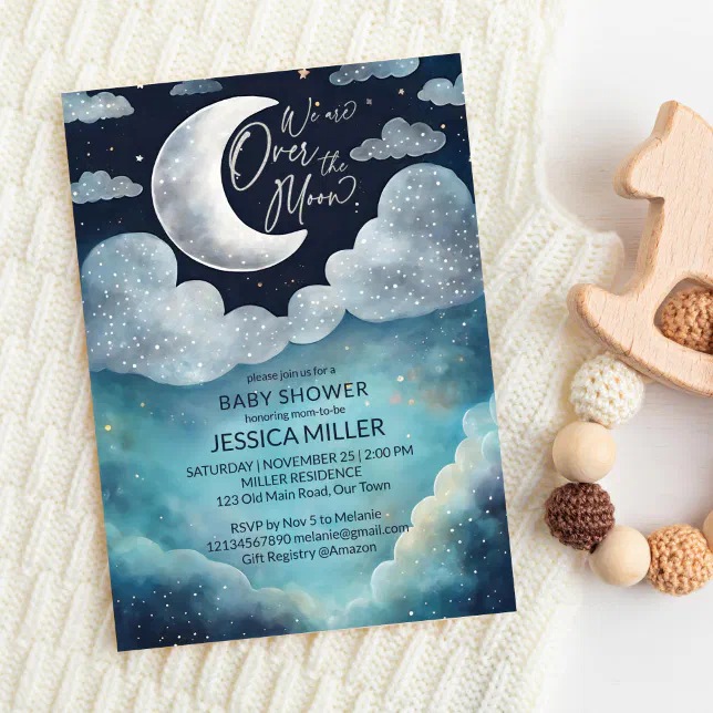Over the moon galaxy baby shower template | Zazzle