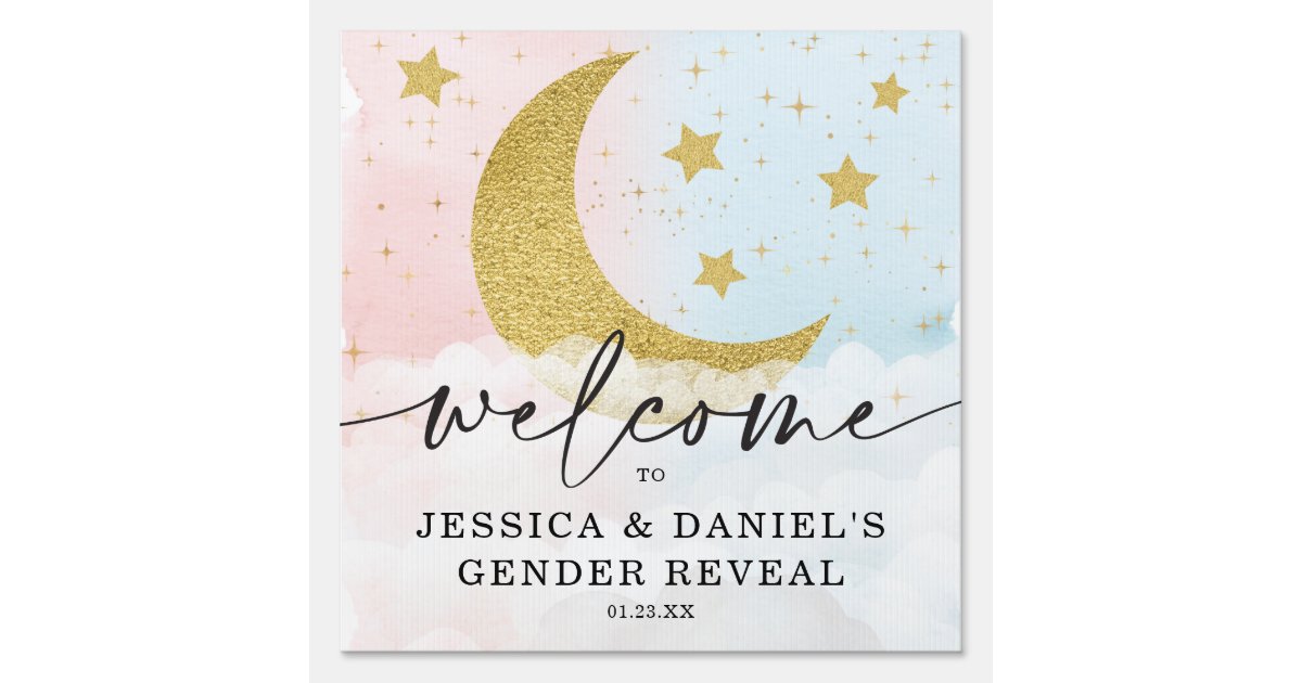 Over The Moon Gender Reveal Baby Welcome Sign | Zazzle
