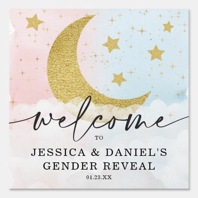 Over The Moon Gender Reveal Baby Welcome Sign | Zazzle