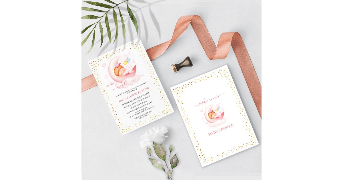 Over the Moon Girl Calligraphy Baby Shower Invitation | Zazzle