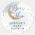Over the Moon, Gold Glitter Blue Baby Shower Favor Classic Round ...