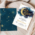 Over the Moon Gold Stars Blue Baby Shower Invitation | Zazzle