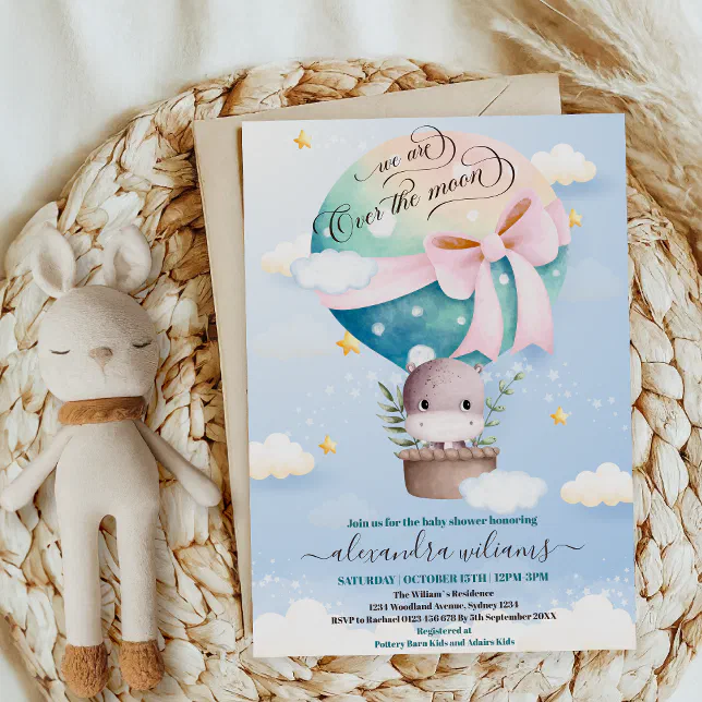 Over the Moon Hippo Baby Shower Invitation | Zazzle