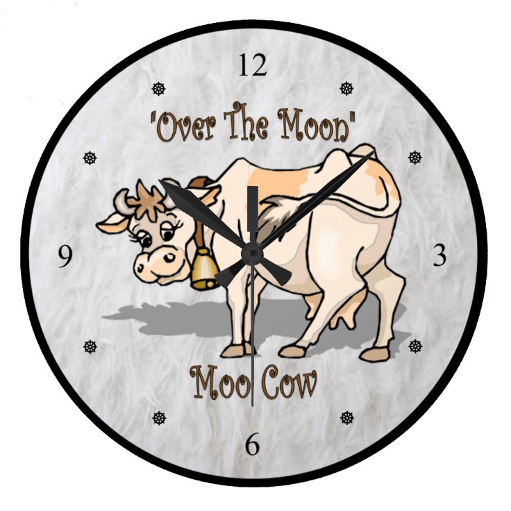 “Over The Moon”~ Moo Cow ~ Round Wall Clock ~ | Zazzle