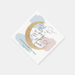 Over the Moon Pink and Blue Baby Shower Napkins | Zazzle