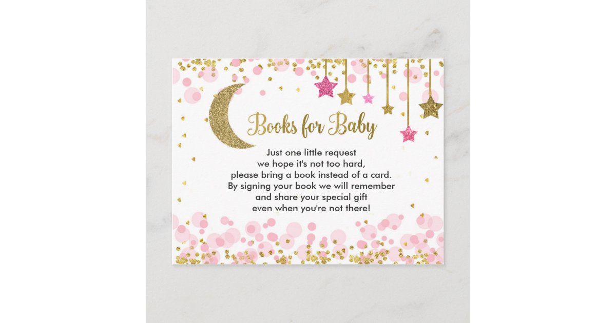 Over the Moon Pink Baby Shower Books for Baby Postcard | Zazzle