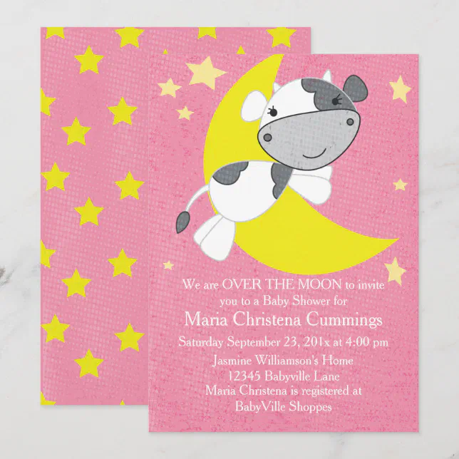 Over The Moon Pink Baby Shower Invitation | Zazzle