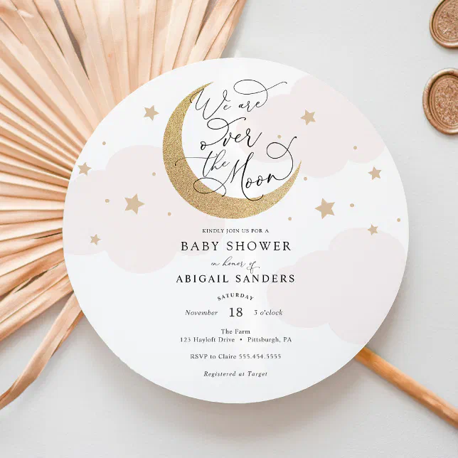 Over the Moon Pink Baby Shower Invitation | Zazzle