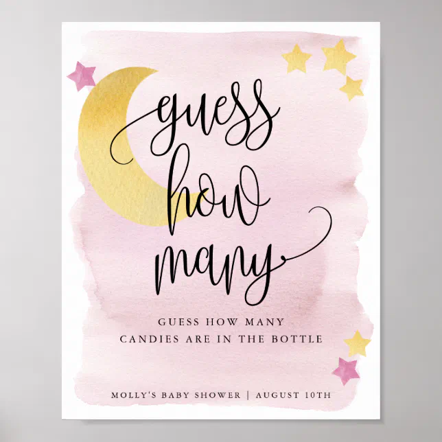Over the Moon Pink Guess How Many Game Poster | Zazzle