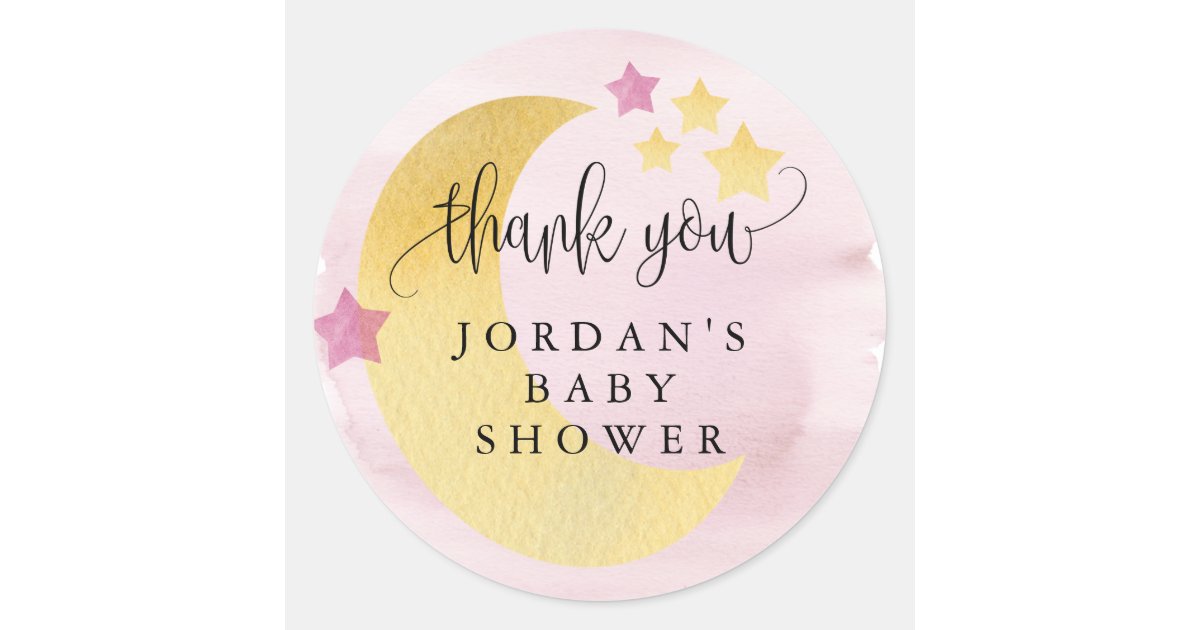 Over the Moon, Pink Personalized Baby Shower Favor Classic Round ...
