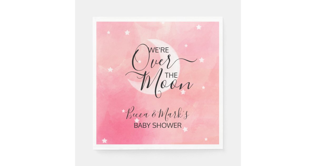 Over The Moon Pink Thank You Baby Shower Napkins | Zazzle