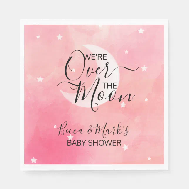 Over The Moon Pink Thank You Baby Shower Napkins | Zazzle