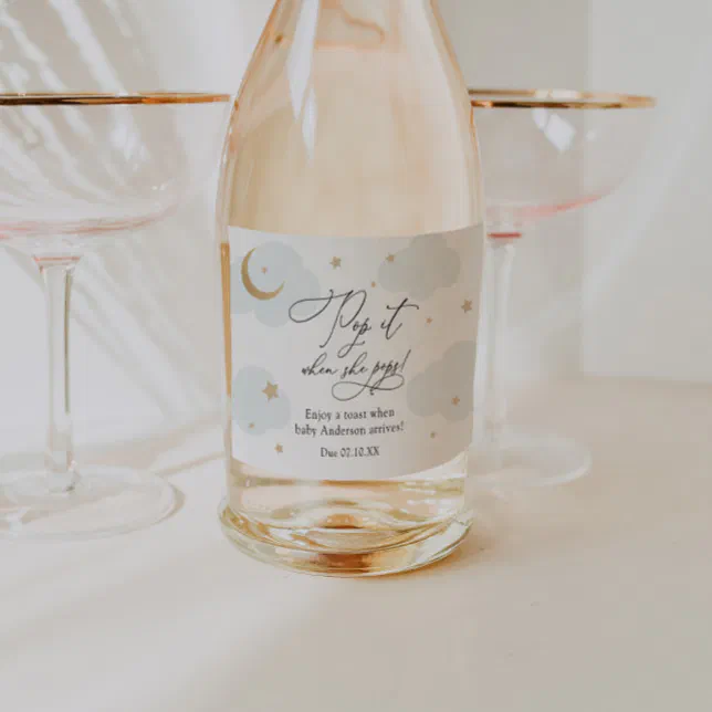 Over the Moon Pop it when She Pops Baby Shower Sparkling Wine Label ...