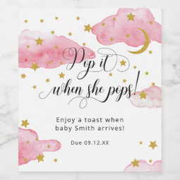 Over the Moon Pop it When She Pops Baby Shower Win Wine Label | Zazzle