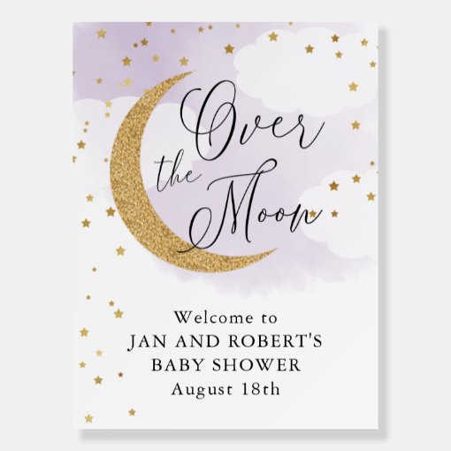 Over the Moon Purple Gold Baby Shower Welcome Foam Board | Zazzle Over the Moon Purple Gold Baby Shower Welcome Foam Board | Zazzle