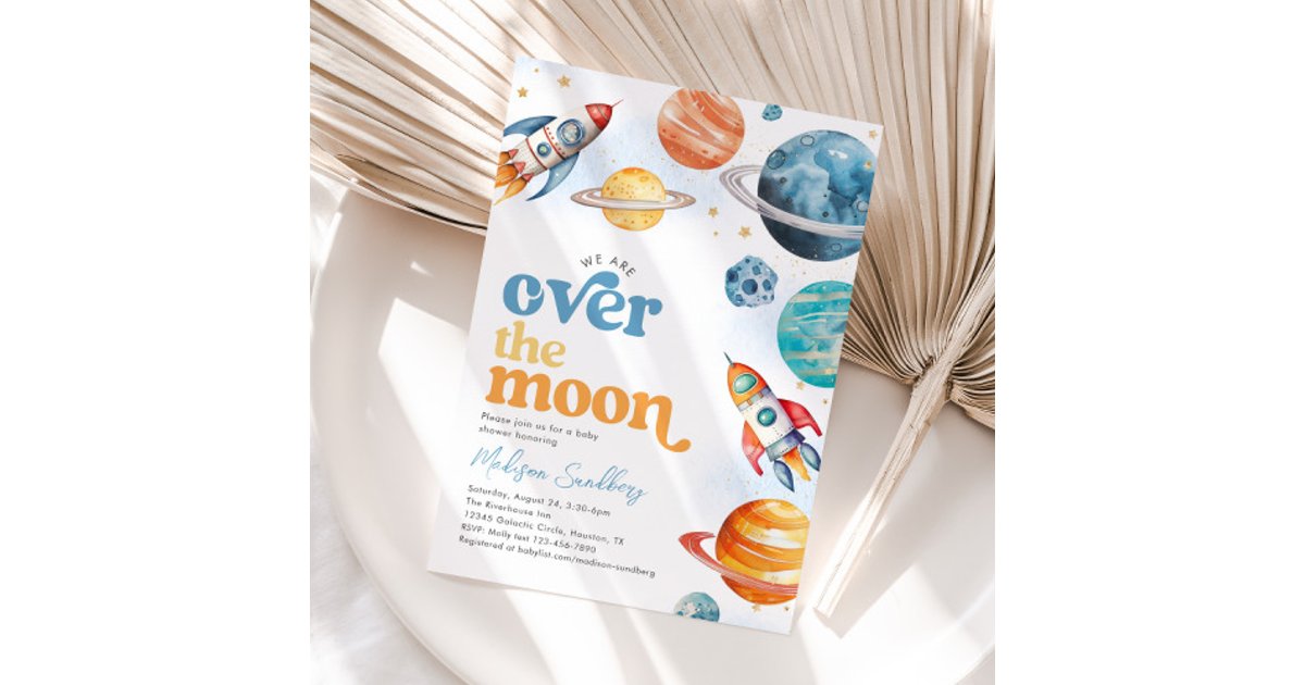 Over the Moon Space Baby Shower Invitation | Zazzle