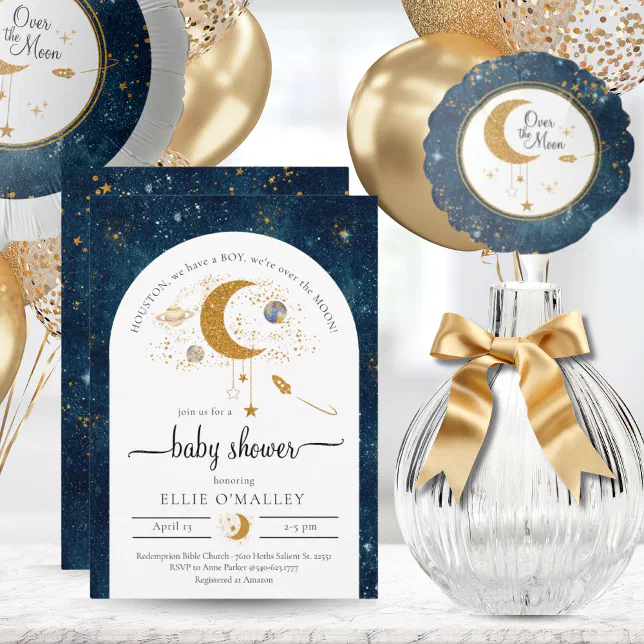 Over the Moon Space Theme Baby Shower Invitation | Zazzle