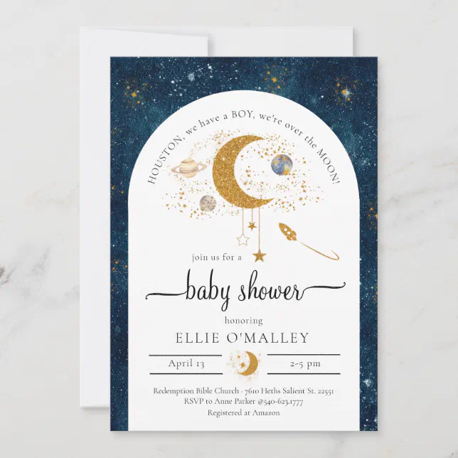 Over the Moon Space Theme Baby Shower Invitation | Zazzle