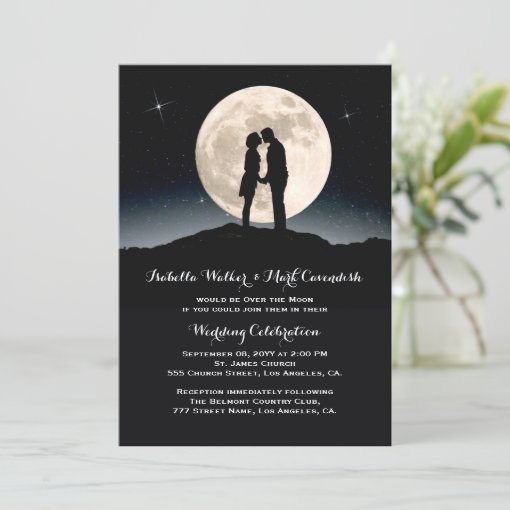 Over the Moon Starry Night Wedding Invitation | Zazzle