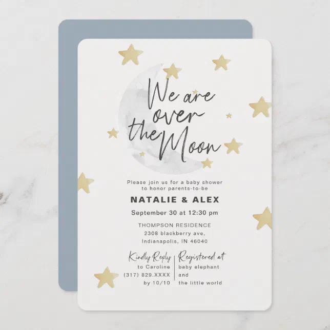 Over The Moon & Stars Boy Baby Shower Invitation | Zazzle